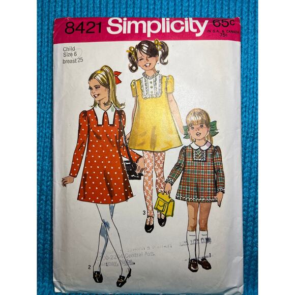 Vintage | Office | Simplicity 842 Sewing Pattern Girls A Line Dress ...